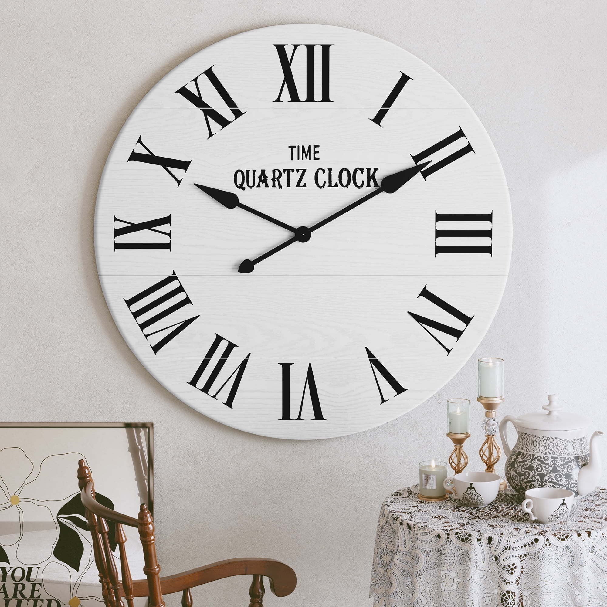 CBJCBJ 35.5” Farmhouse Large Shiplap Round Wall Clock with Roman ...