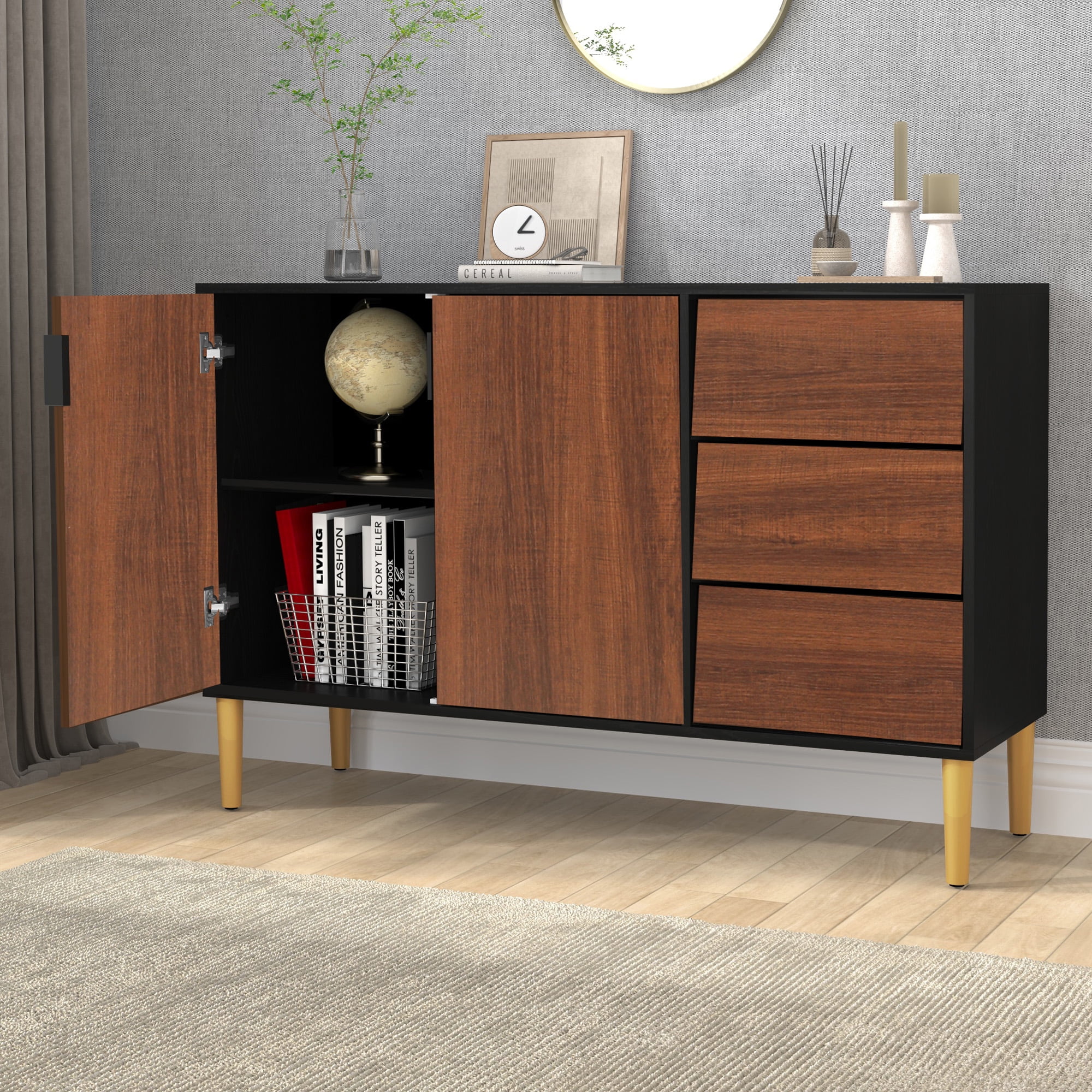 CBJCBJ 47.24"W 2 Doors Kitchen Credenzas & Sideboards With 3 Drawers ...