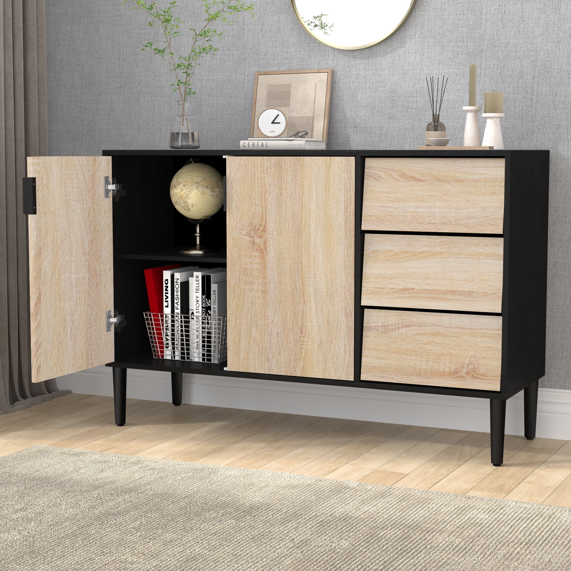 CBJCBJ 47.24"W 2 Doors Kitchen Credenzas & Sideboards With 3 Drawers ...