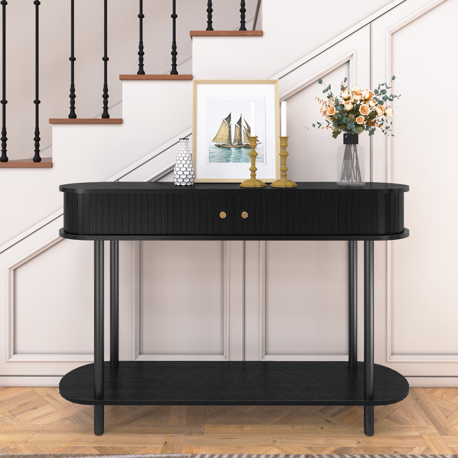 CBJCBJ 47.5" Console Modern Entryway Table with Wood Tambour Door Sofa ...