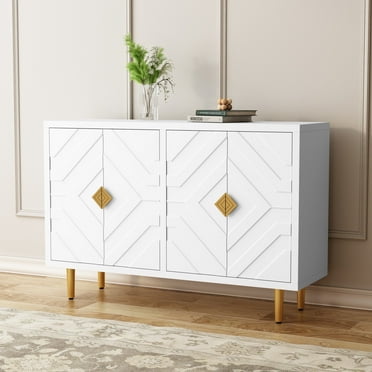 HLR 48" Modern Wood Credenzas & Sideboards with Gold Trim, Storage ...