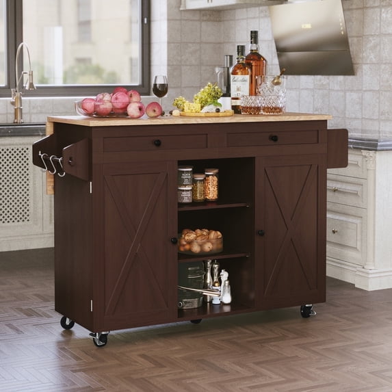 CBJCBJ 51.7" Rolling Kitchen Island Foldable, Adjustable Shelf & 2 ...