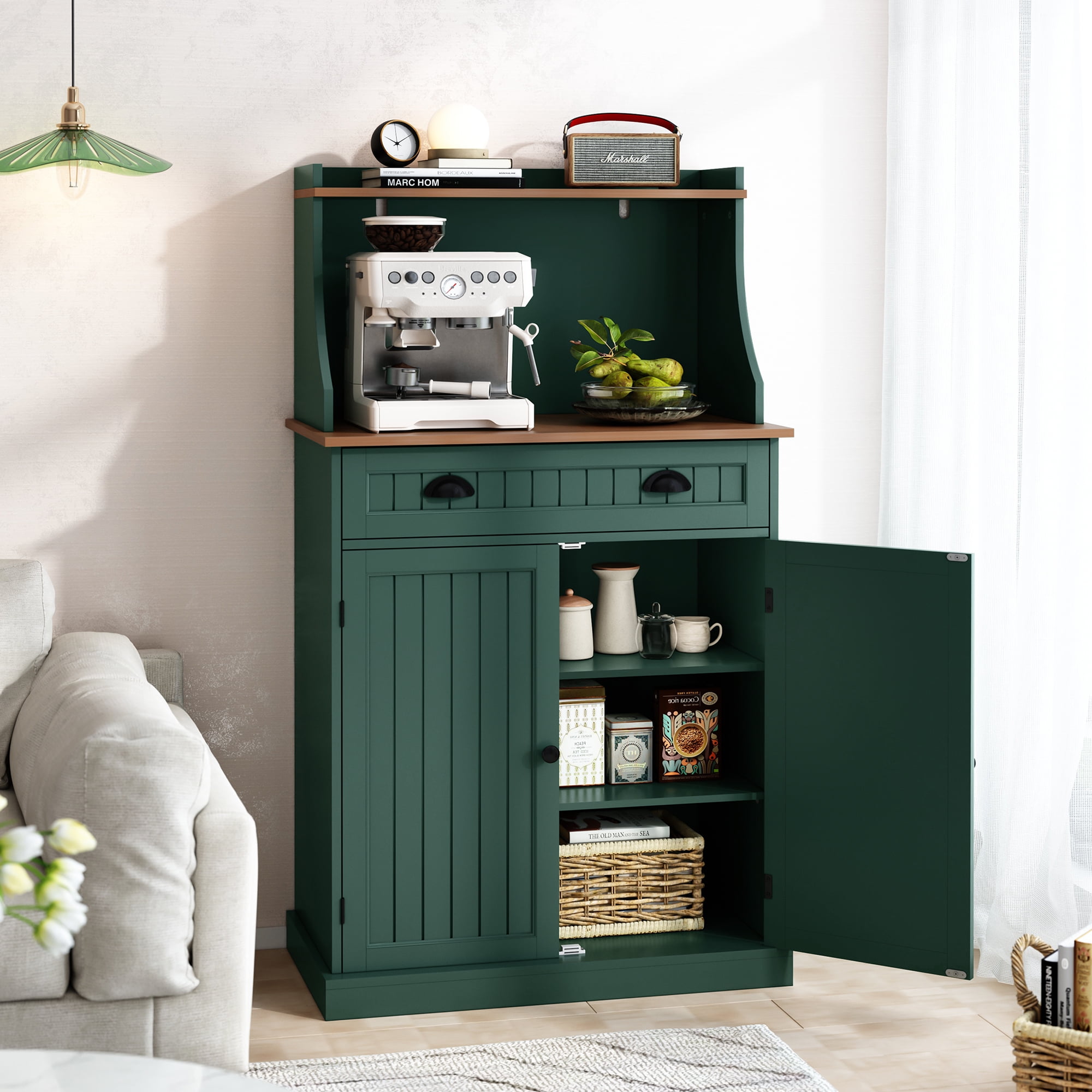 CBJCBJ 54 " Wood Microwave Cabinet with-3-Tier Adjustable Shelves ...
