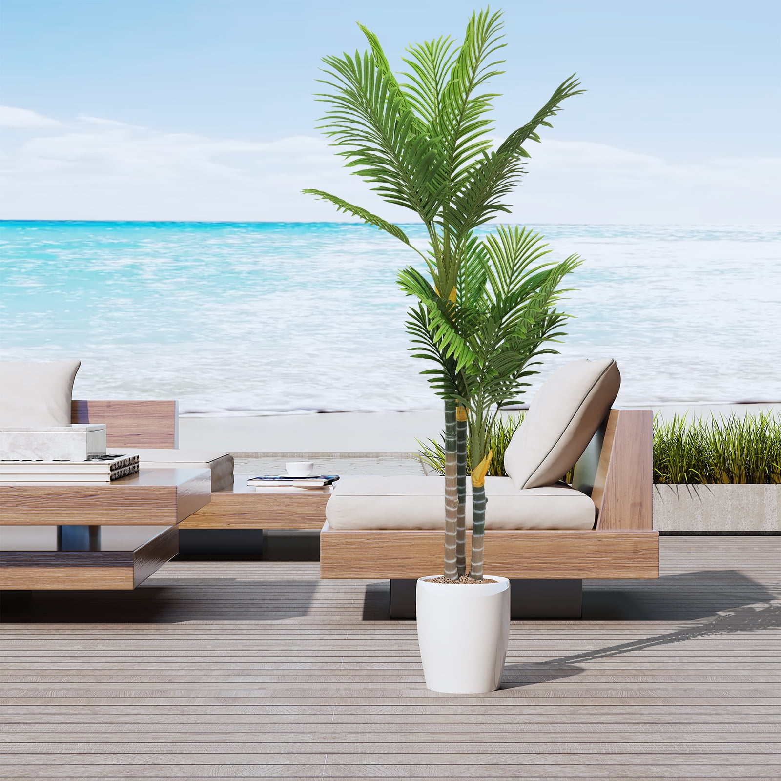 CBJCBJ 6ft Real Rod Artificial Palm Tree - Black Plastic Pot, UV ...