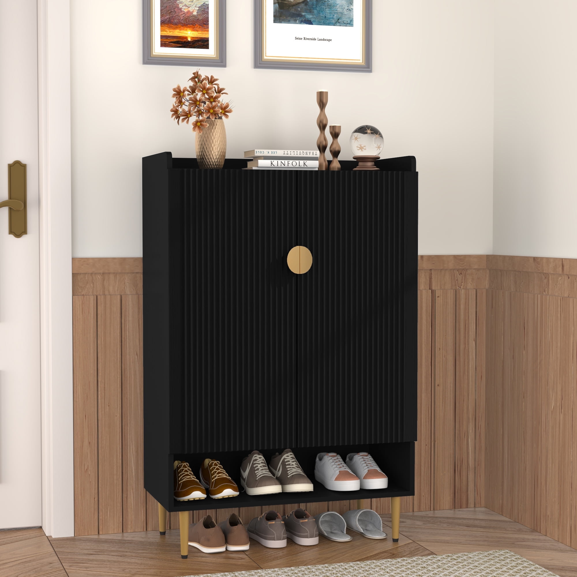 CBJCBJ 7-Tier Shoe Cabinet Storage with 2 Door and Adjustable Shelves ...