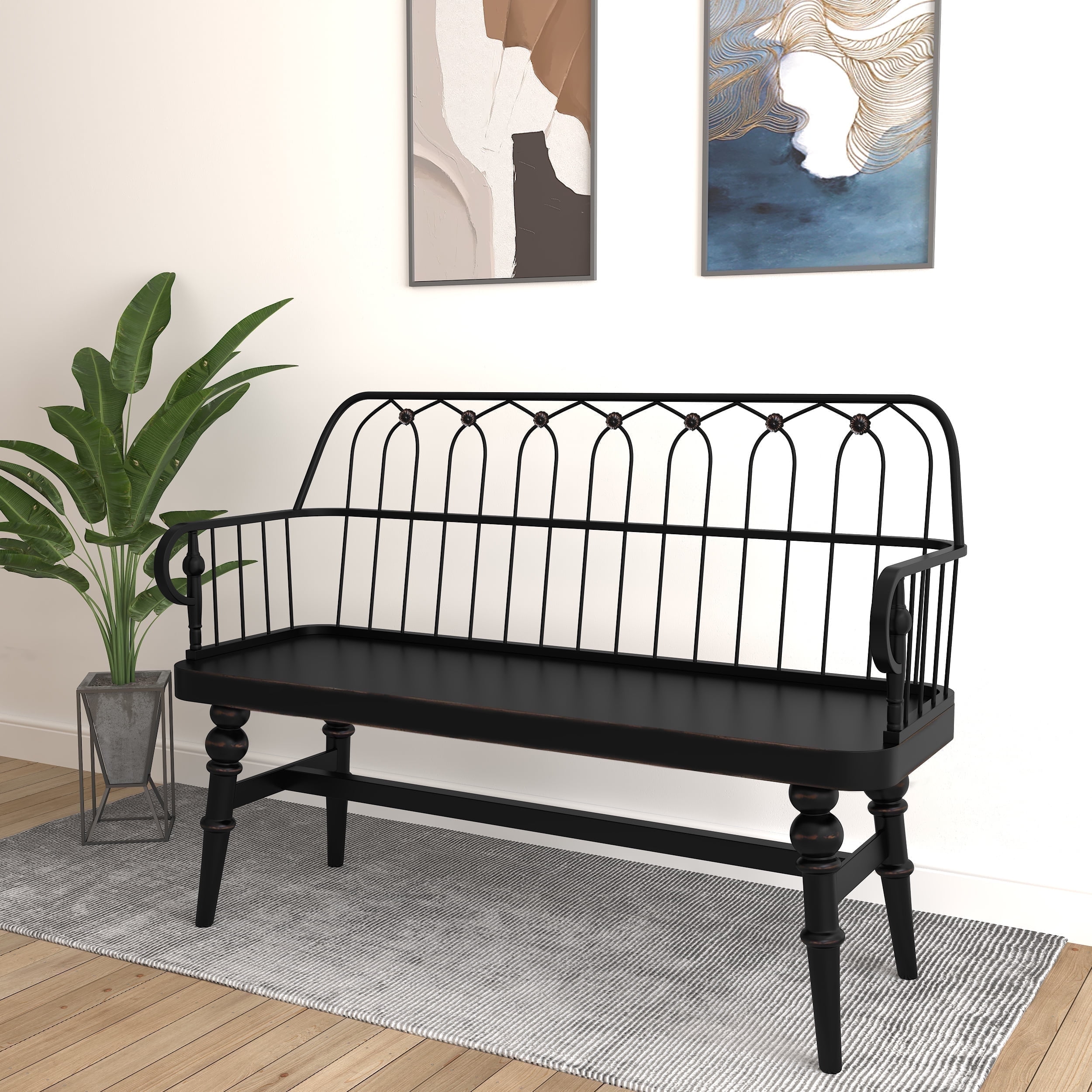 CBJCBJ Entryway Benches Metal Stools, Solid Wood Legs Mid-Century ...