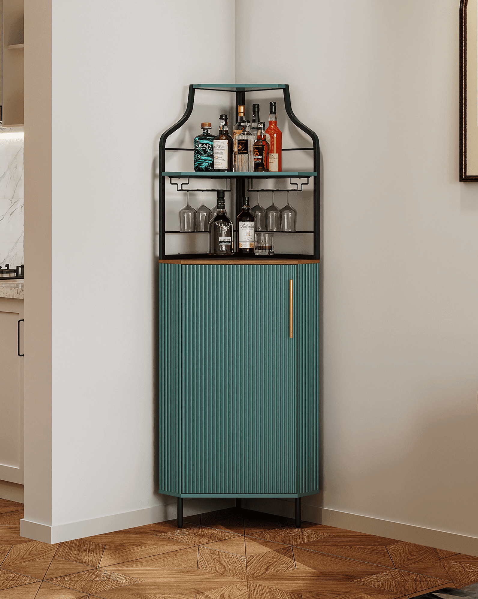 CBJCBJ Corner Coffee Bar Cabinet with LED Strip, Modern Wine Bar ...