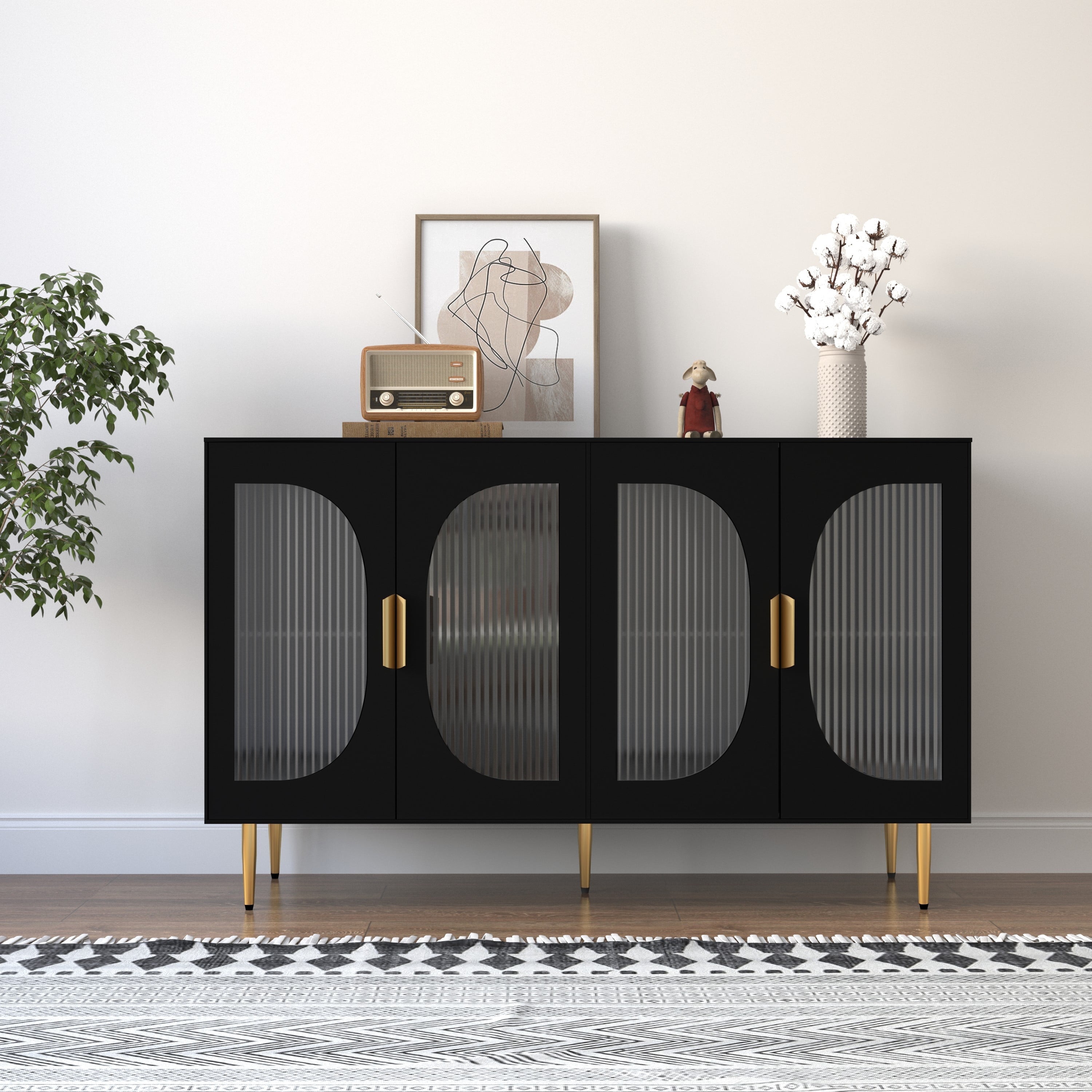 CBJCBJ Credenzas & Sideboards Cabinet with 4 Glass Doors for Kitchen ...