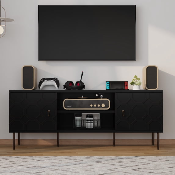 CBJCBJ Entertainment Center Console with 4 Doors and 2 Open Shelves for ...