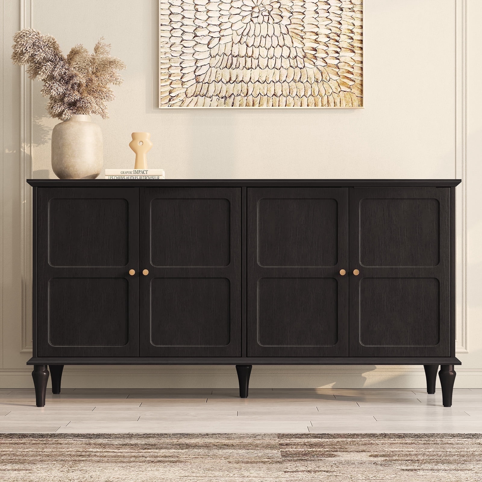 CBJCBJ Mid-Century 58'' Wood 4 Door Sideboard Buffet Cabinet for Living ...