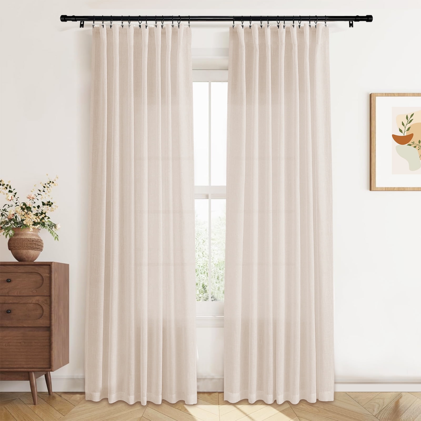 CBSRORO Linen Textured Light Filtering Curtains with Curtain Ring Clips ...