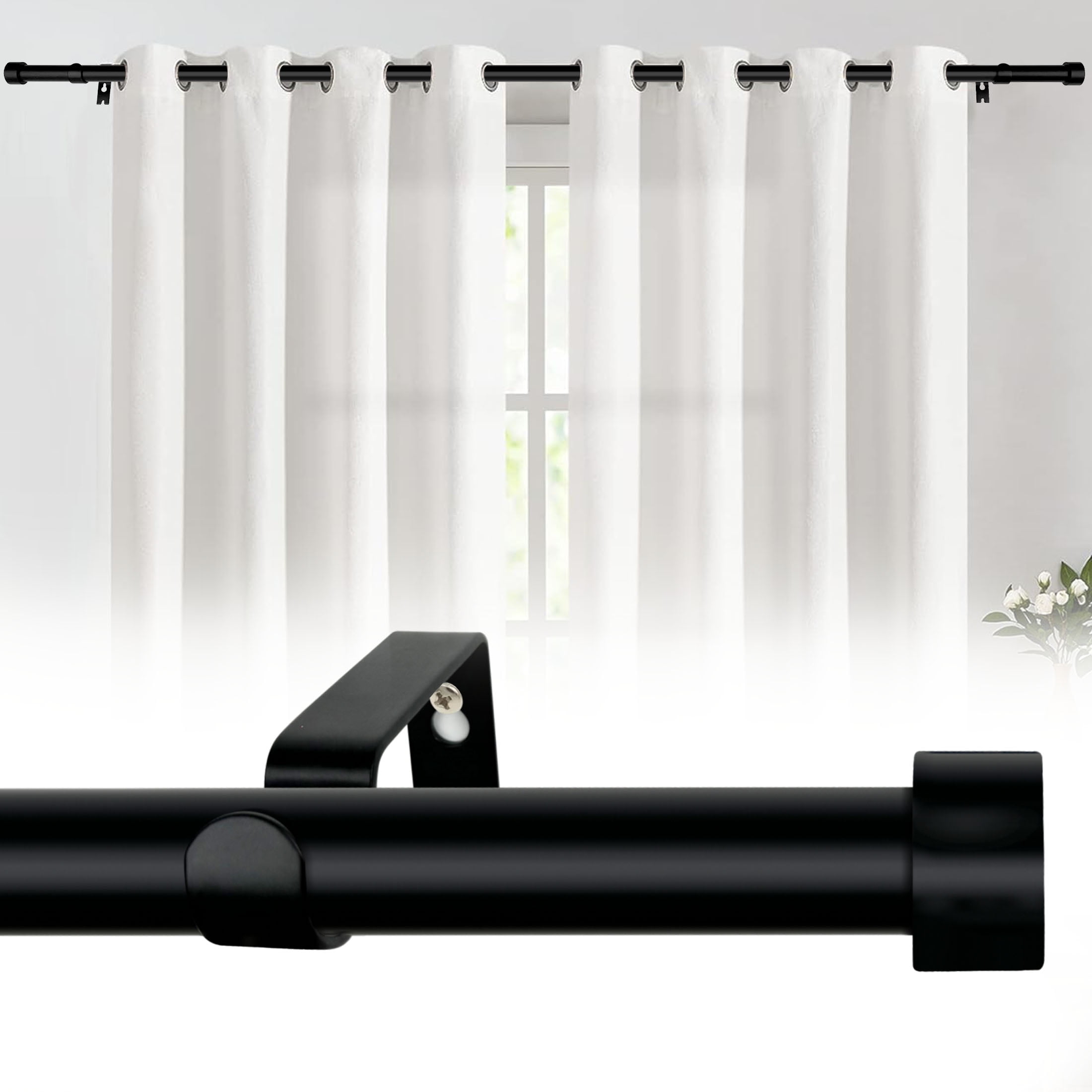 CBSRORO Metal Splicing Black Curtain Rod for Windows Single Heavy Duty ...