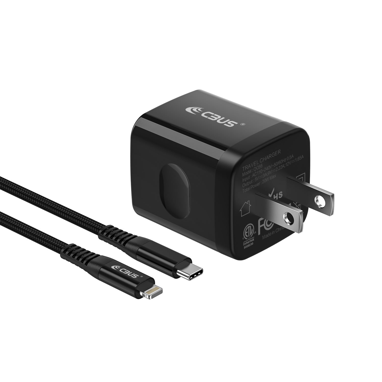 CBUS 20W Fast Charger + 10ft Braided MFi Certified Cable Compatible ...