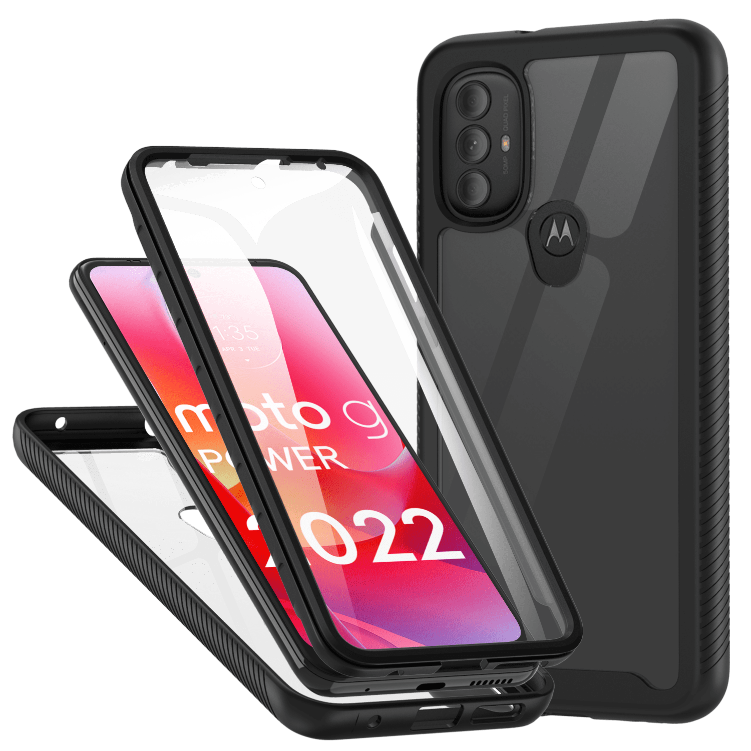 Cbus Wireless Heavy-Duty Phone Case, Built-in Screen Protector, Black, Compatible with Motorola ...