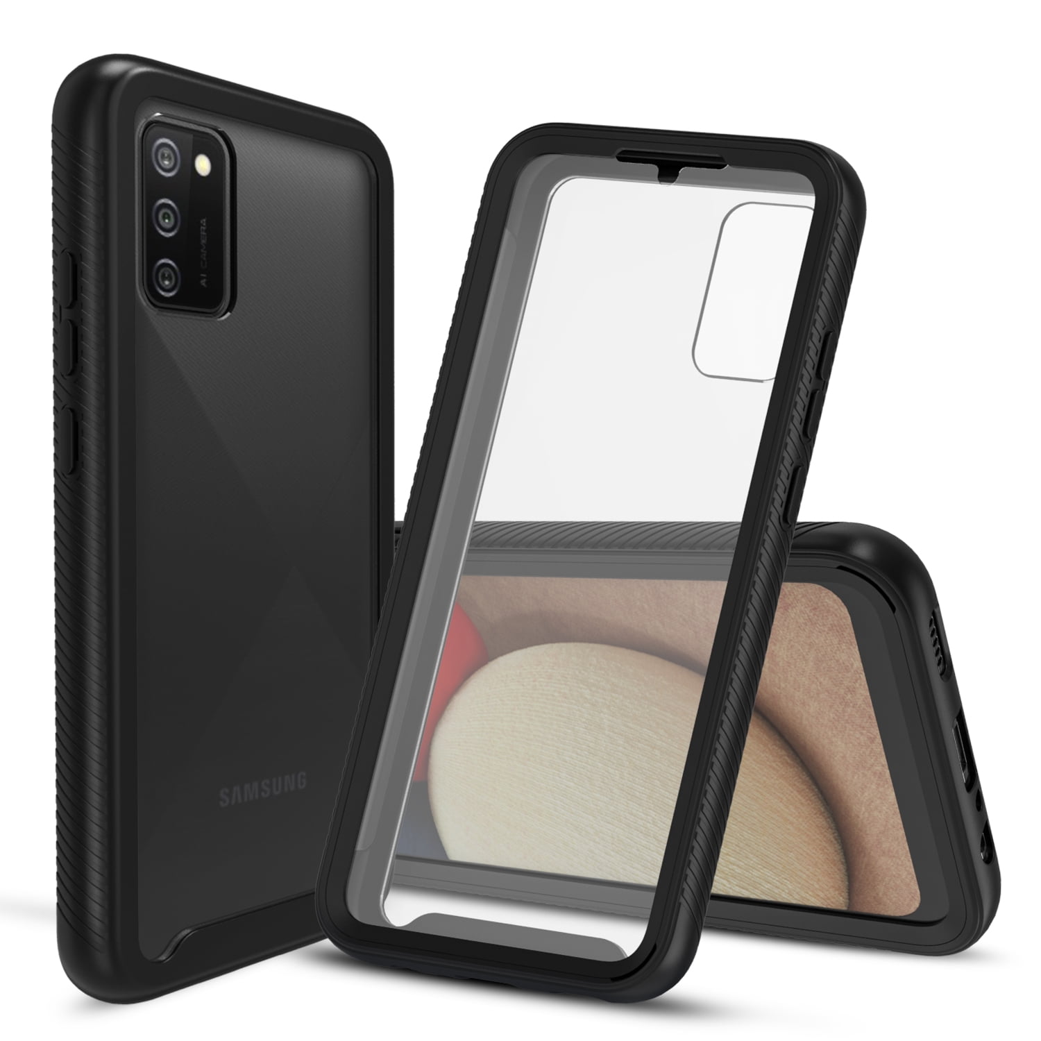 CBUS Heavy-Duty Phone Case with Built-in Screen Protector Cover for Samsung Galaxy A02s (Black ...
