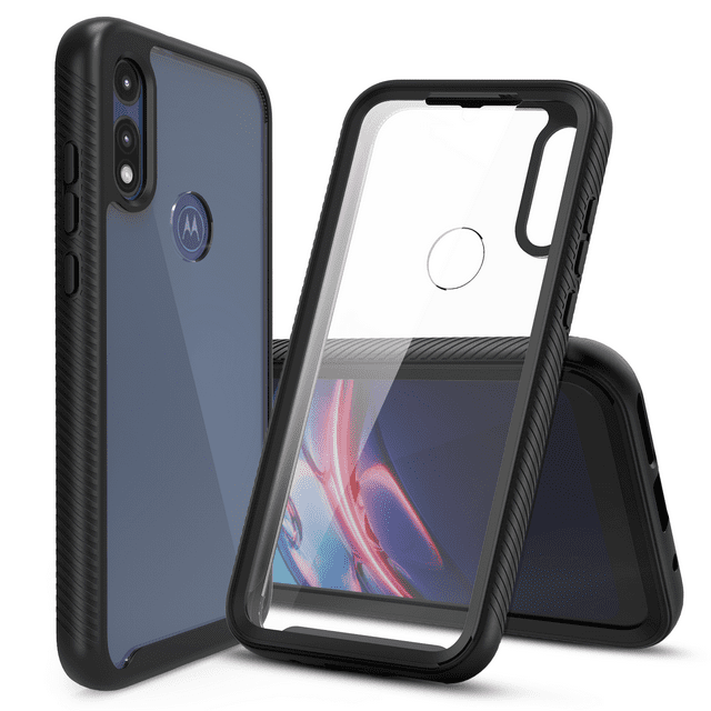 CBUS Heavy-Duty Edge Cell Cover for Motorola Moto E (2020) with Built-in Screen Protector (Black ...