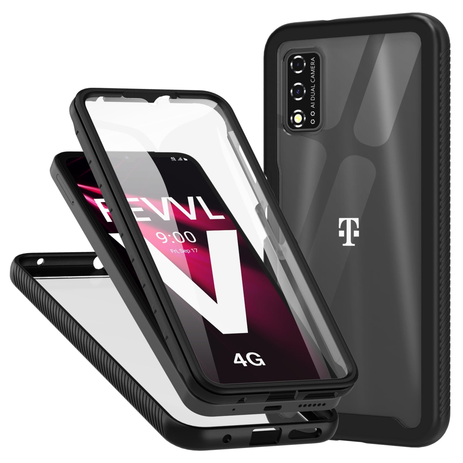 CBUS Heavy-Duty T-Mobile Revvl V 4G Phone Case with Built-in Screen Protector (Black) - Walmart.com