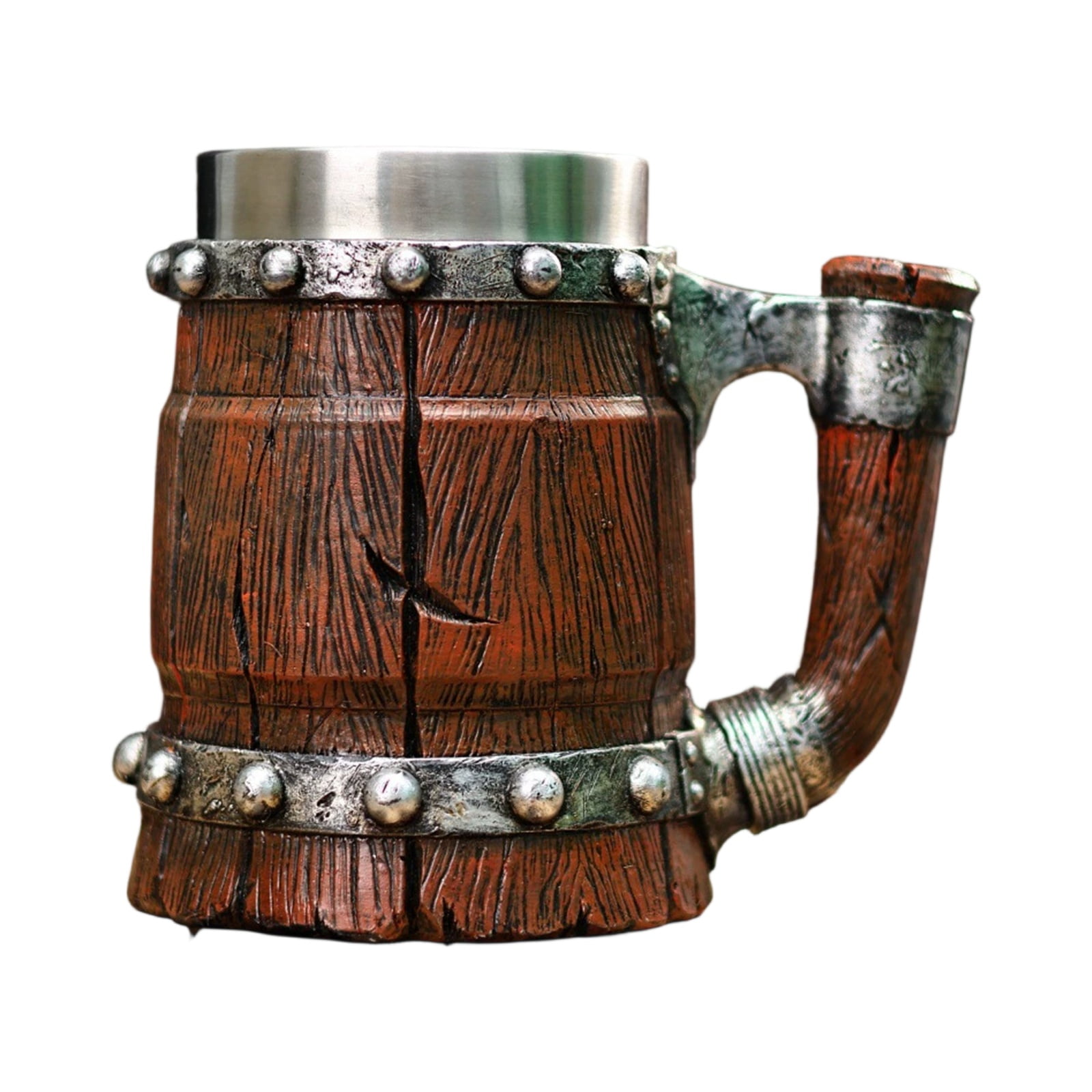 CBXZ Viking Style Wooden Barrel Mug with Stainless Steel Liner, 16oz ...