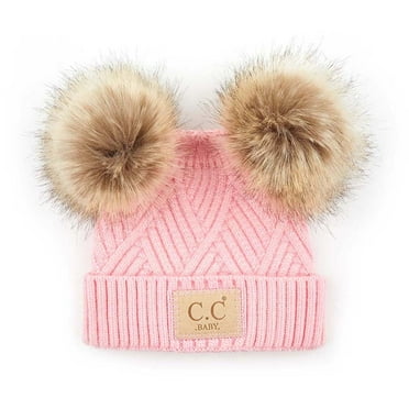 C.C Hat-43 Thick Warm Cap Hat Skully Faux Fur Pom Pom Cable Knit Beanie ...