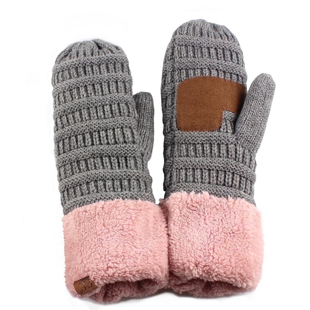 CC Brand Color Block Sherpa Lined Mitten Accessories Light Grey/Rose ...