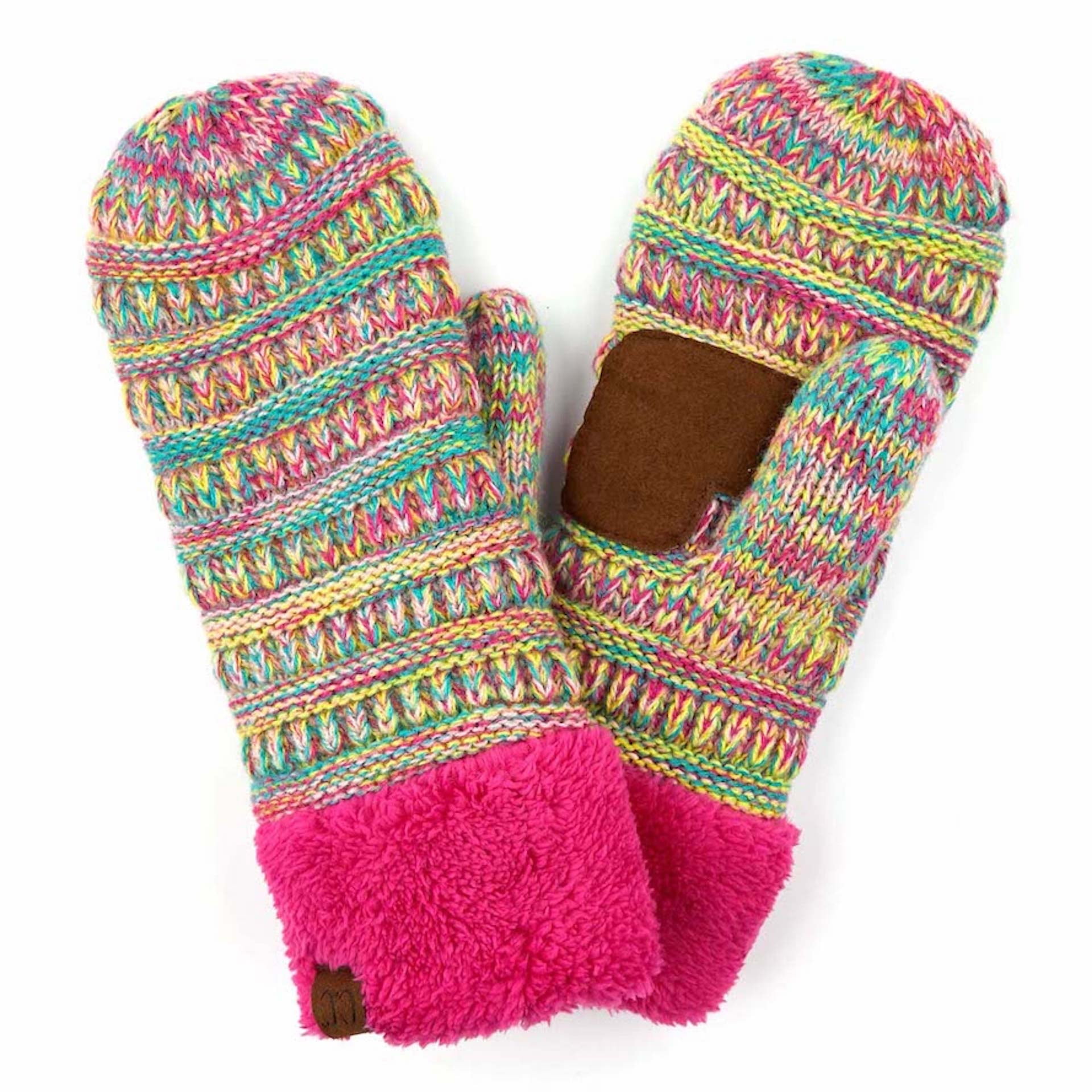 CC Brand Crafted Multi Lined Mittens #11 Yellow/Turquoise/Hot Pink/Indi ...