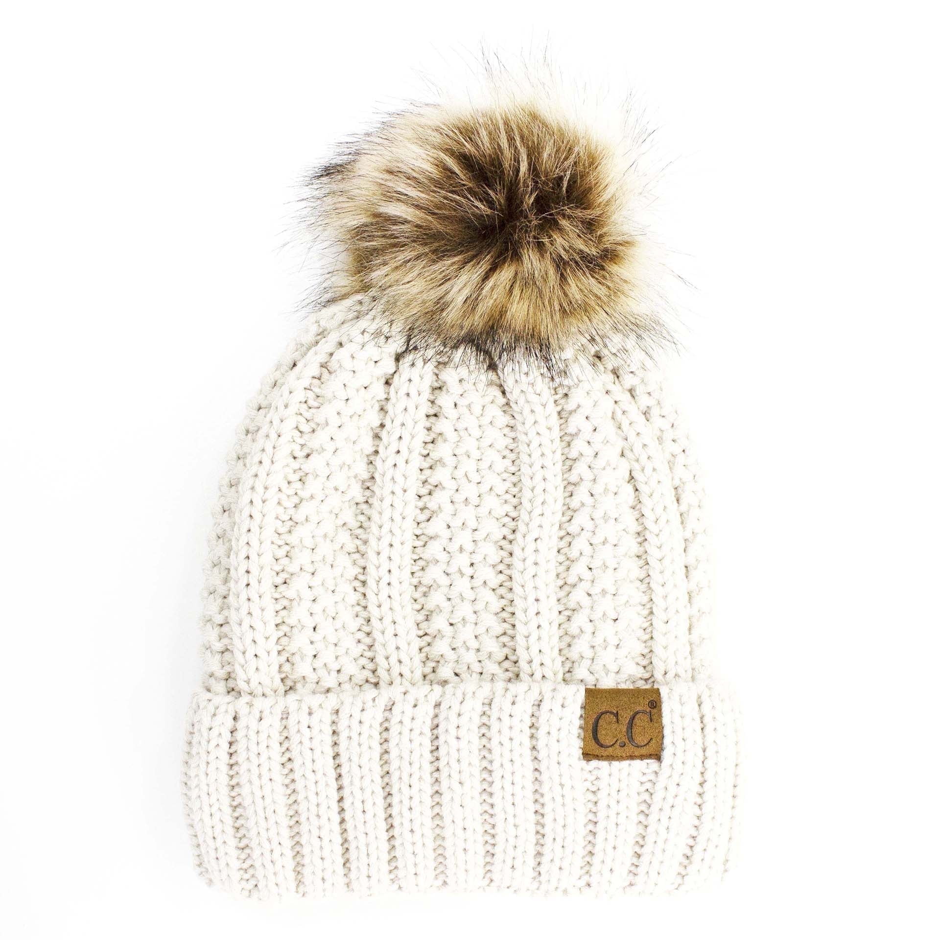 CC Brand Pom Thick Beanie Sherpa Lined Chunky Knit Stretch Women's ...