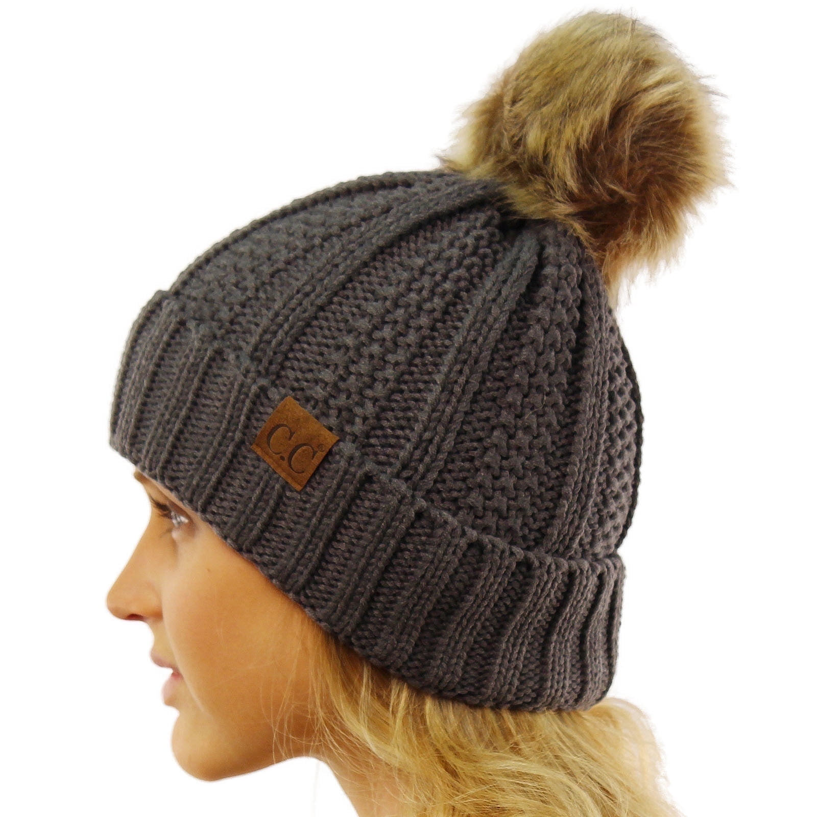 CC Brand Pom Thick Beanie Sherpa Lined Chunky Knit Stretch Women's ...