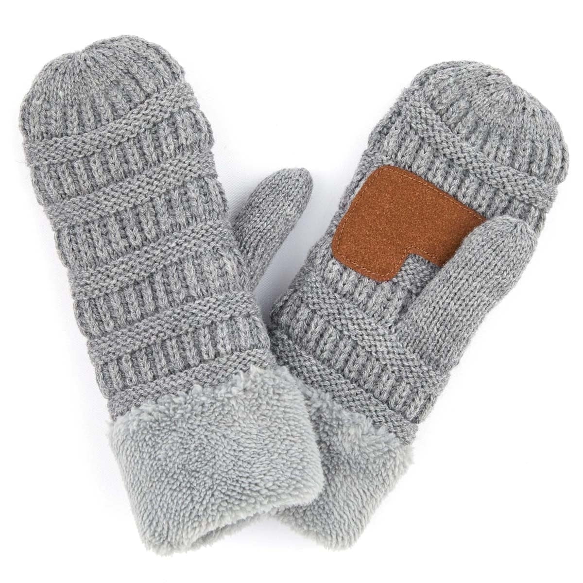 CC Brand Sherpa Lined Mittens Unisex Winter Accessories Light Grey ...