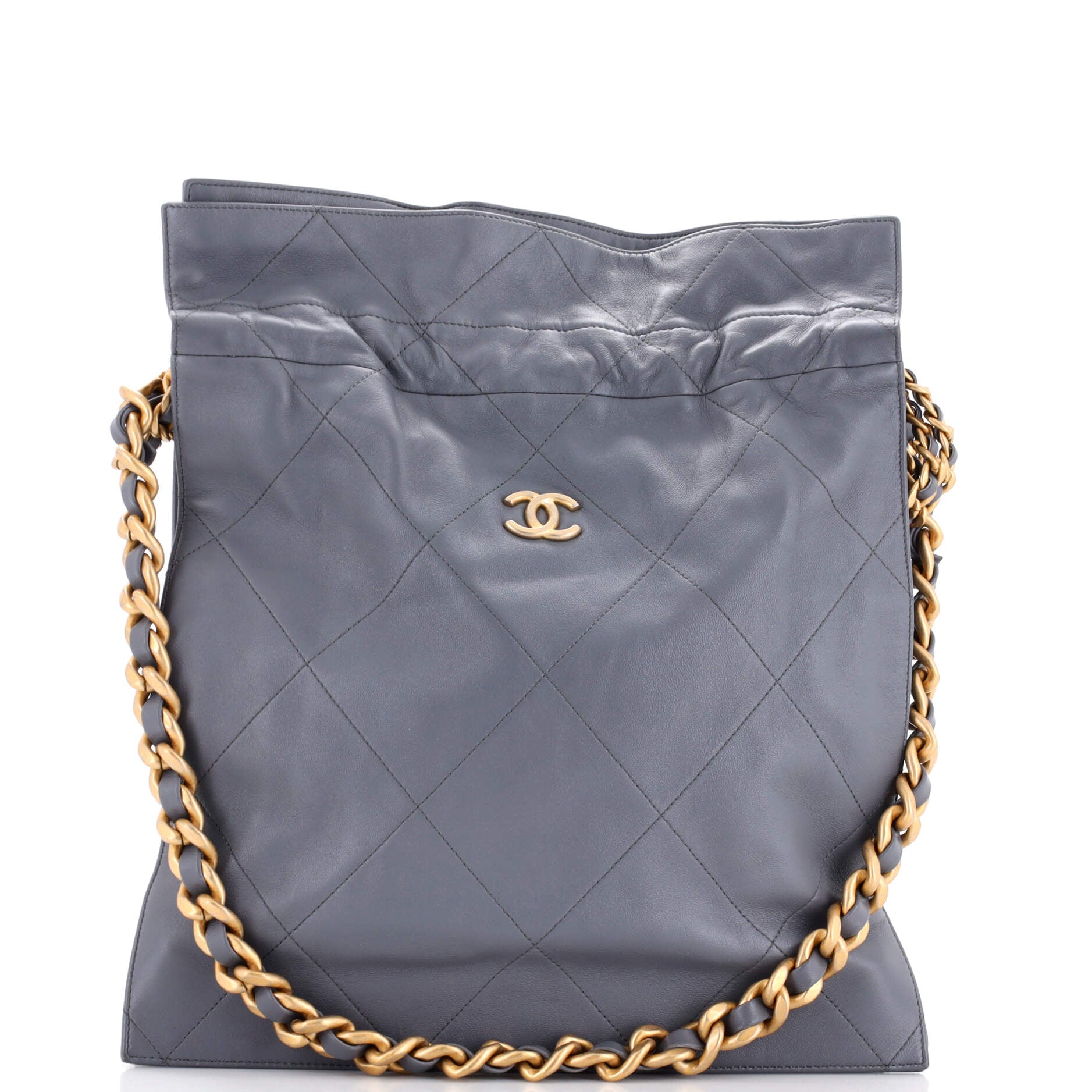Pre-Owned CC Chain Drawstring Shopping Bag Quilted Lambskin Large ...
