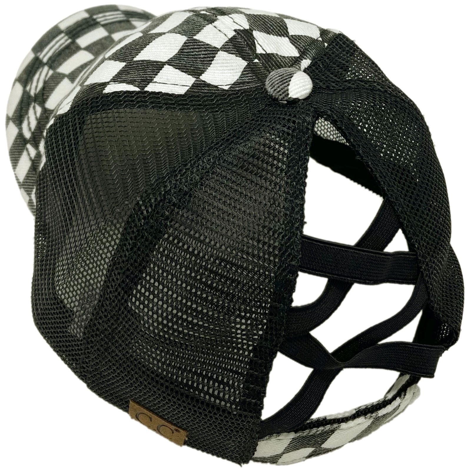 CC Check Print Criss-Cross Elastic Back Women's Ponytail Dad Cap Hat ...