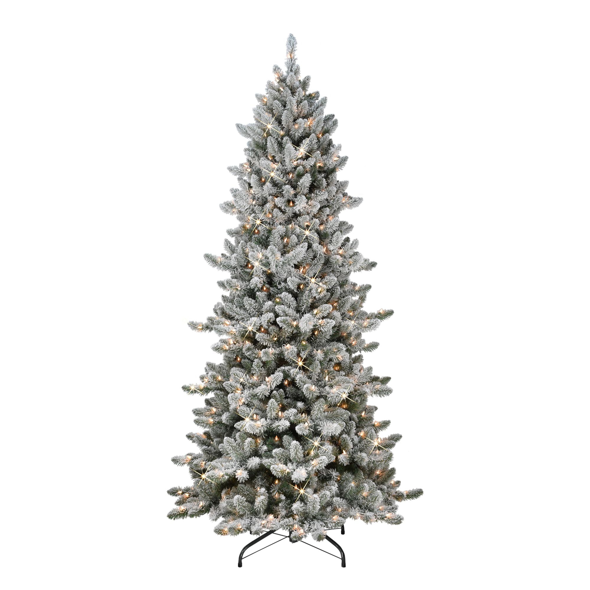 CC Christmas Decor 7.5' Pre-Lit Slim Flocked Spruce Artificial ...