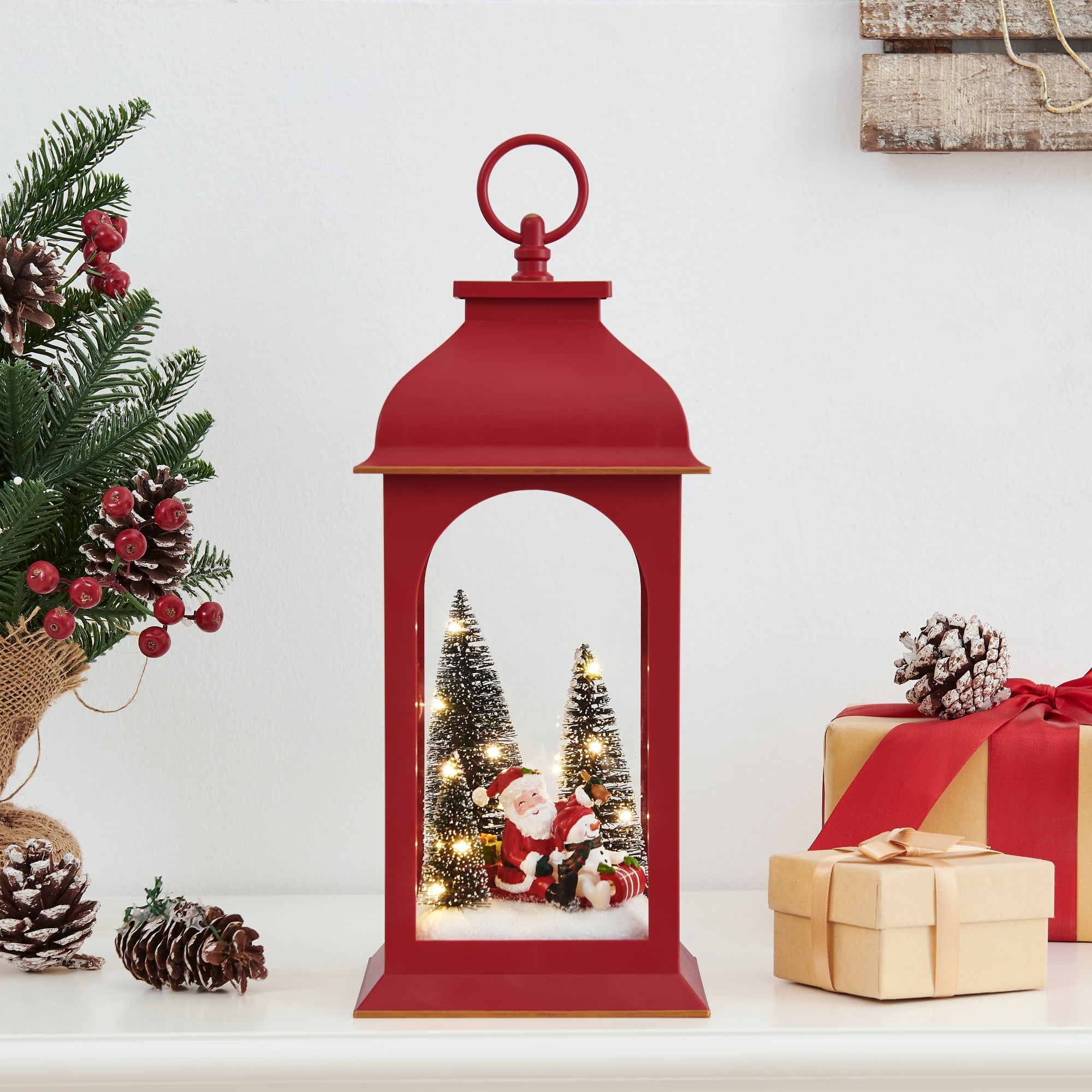 CC Christmas Decor LED Lighted Santa Winter Scene Lantern Christmas ...
