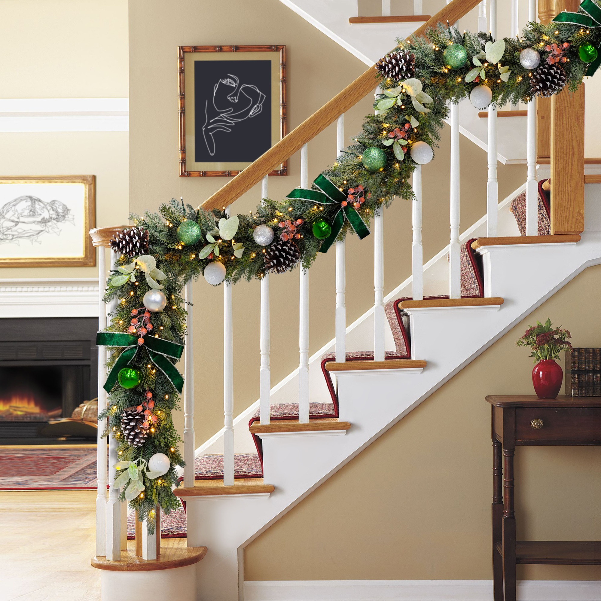CC Christmas Decor Pre-Lit B/O Ornaments and Bows Artificial Christmas ...