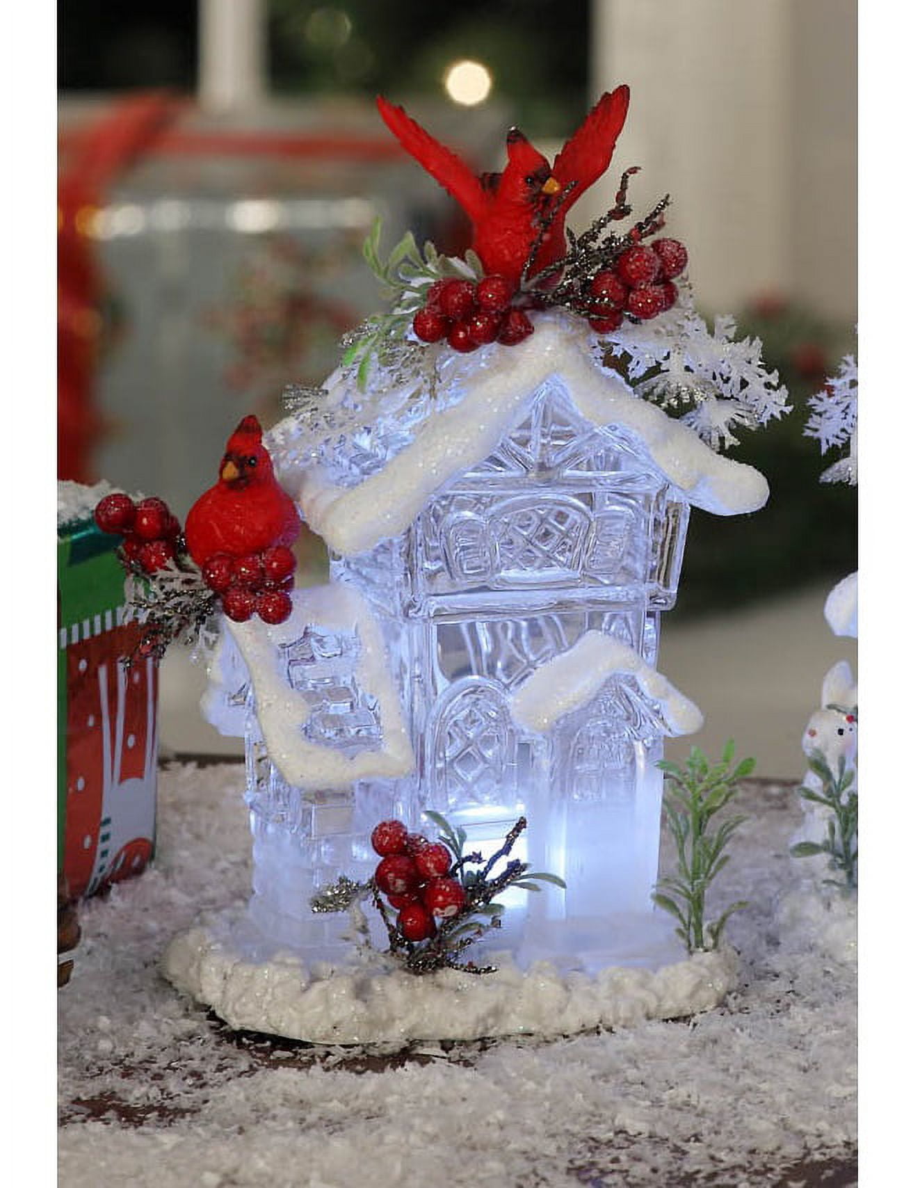 CC Christmas Decor Set of 2 White and Red Short Forest House Cardinals ...