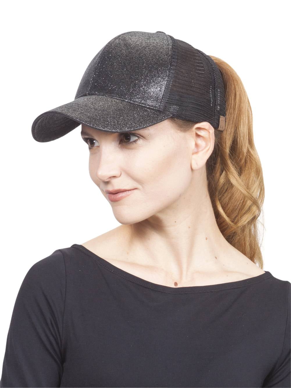 CC Glitter Pony Tail Outlet Mesh Adjustable Hat, Black - Walmart.com