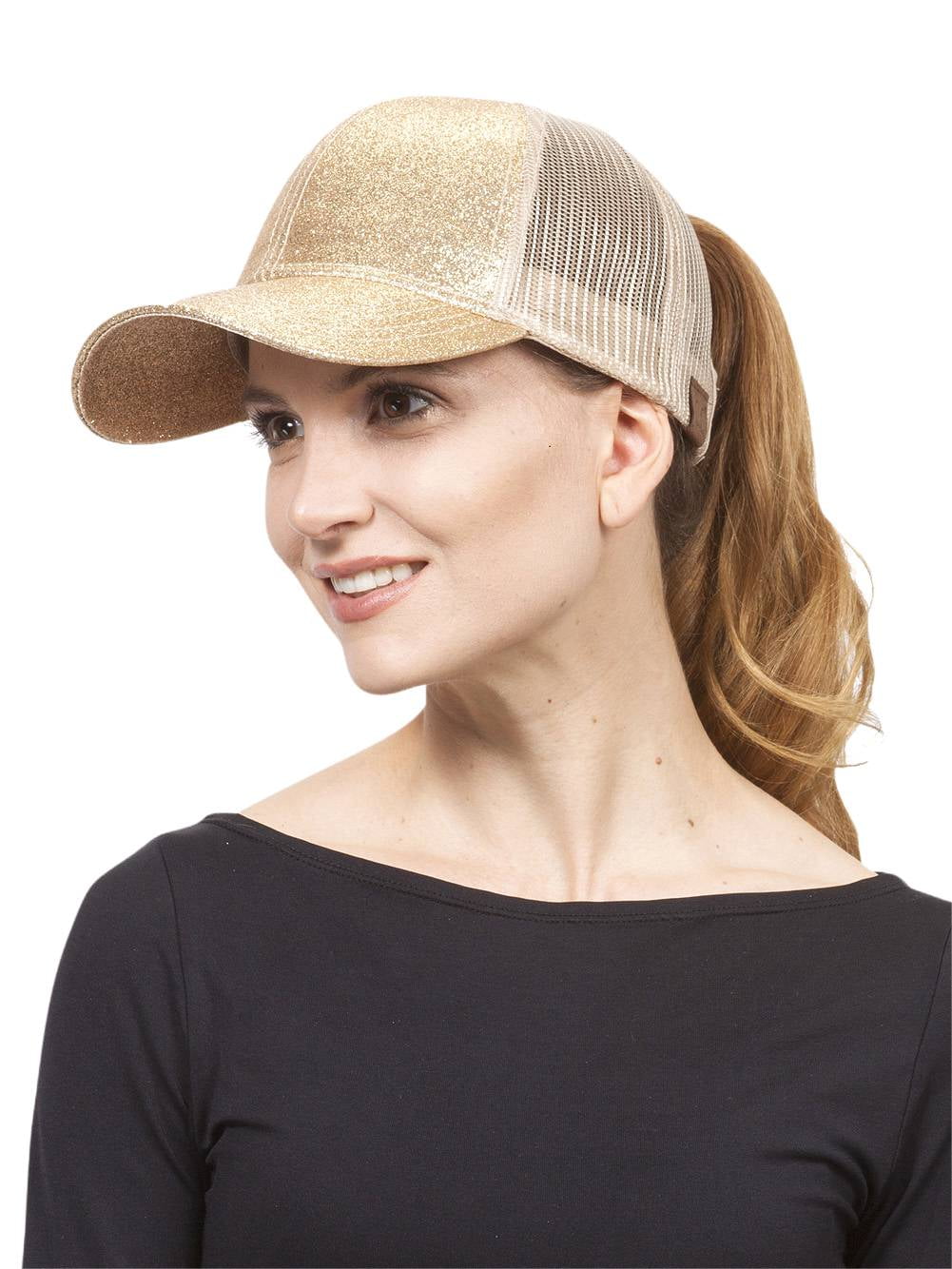 CC Glitter Pony Tail Outlet Mesh Adjustable Hat, Gold - Walmart.com