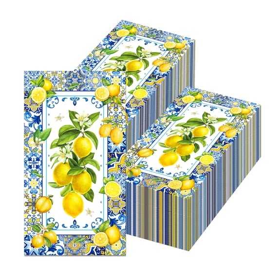 CC HOME 100 Sheets Blue and White Porcelain Lemon Long Napkin Fruit ...