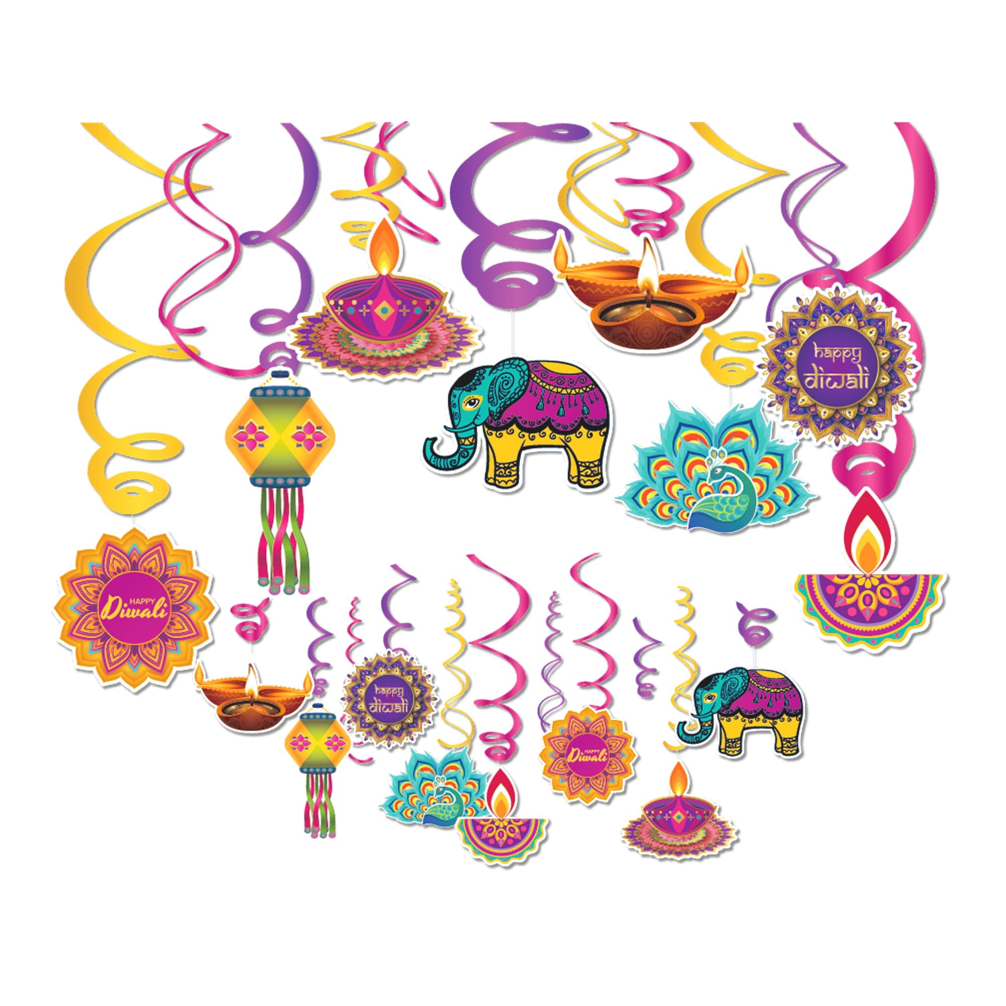 CC HOME 15Pack Indian Diwali Hanging Swirls Deepavali Ceiling Streamer ...