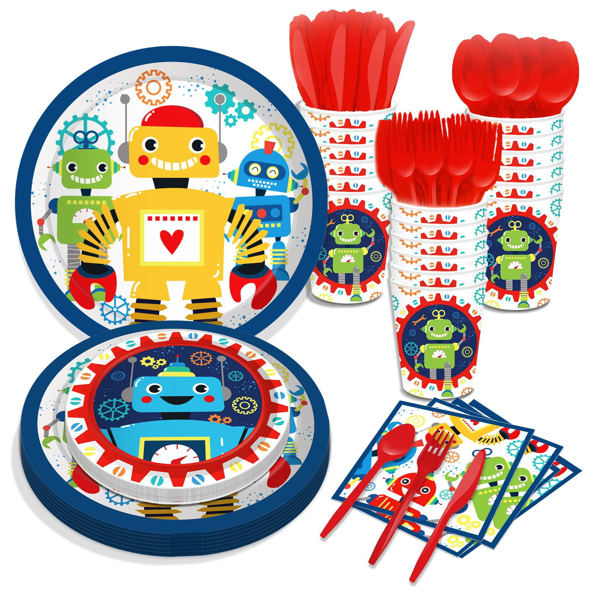 CC HOME Cartoon Robot Birthday Party Supplies Disposable Dinnerware Set ...