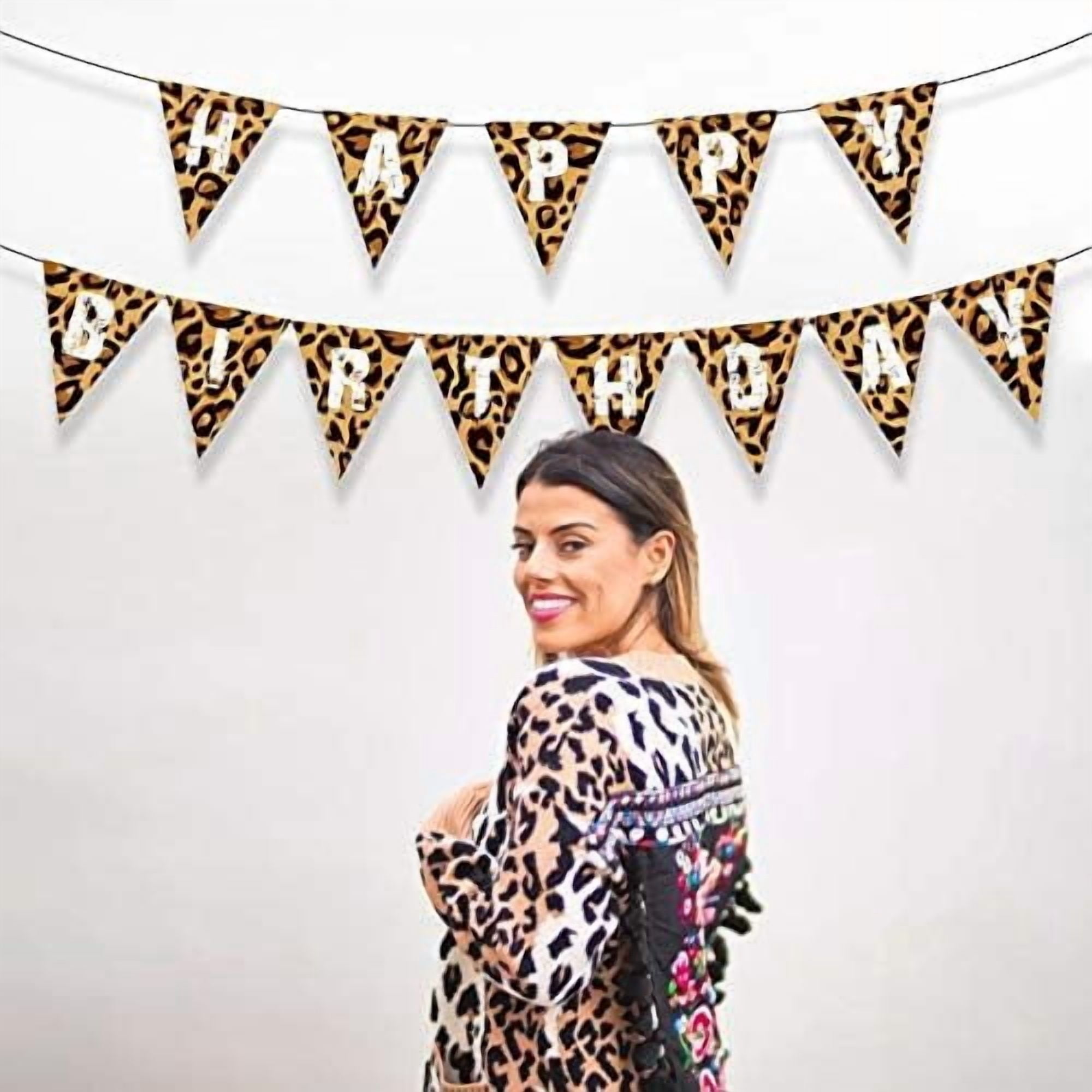 CC HOME Leopard Print Pennant Banner, Animal Print Theme Party Supplies ...
