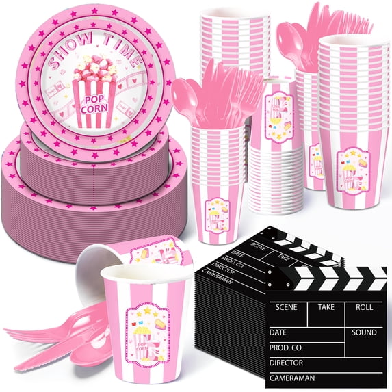 CC HOME Movie Theme Tableware set Serves 16-disposable Pink Popcorn ...