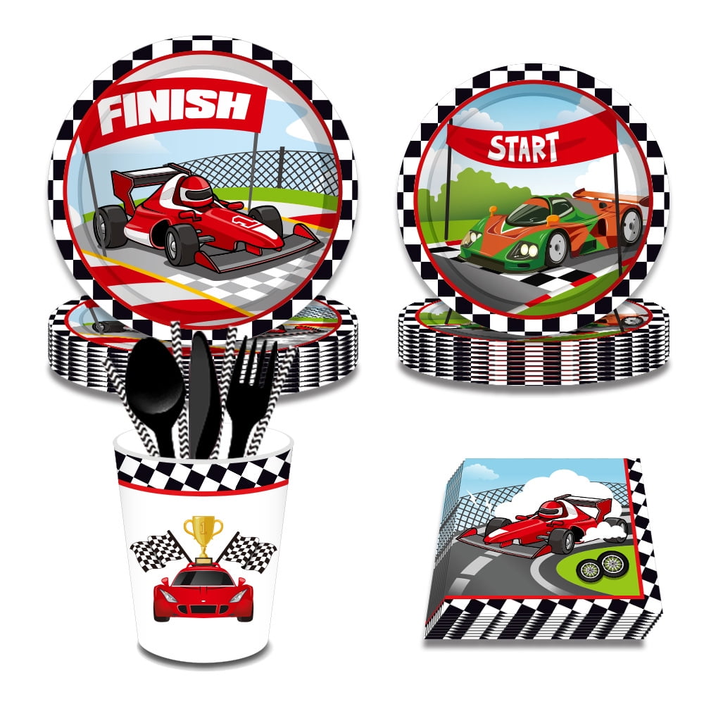 CC HOME Racing Car Theme Party Tableware Set Serves 24 - Disposable ...