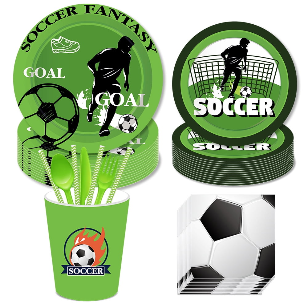 CC HOME Soccer Theme Birthday Party Disposable Tableware Set Serves 24 ...