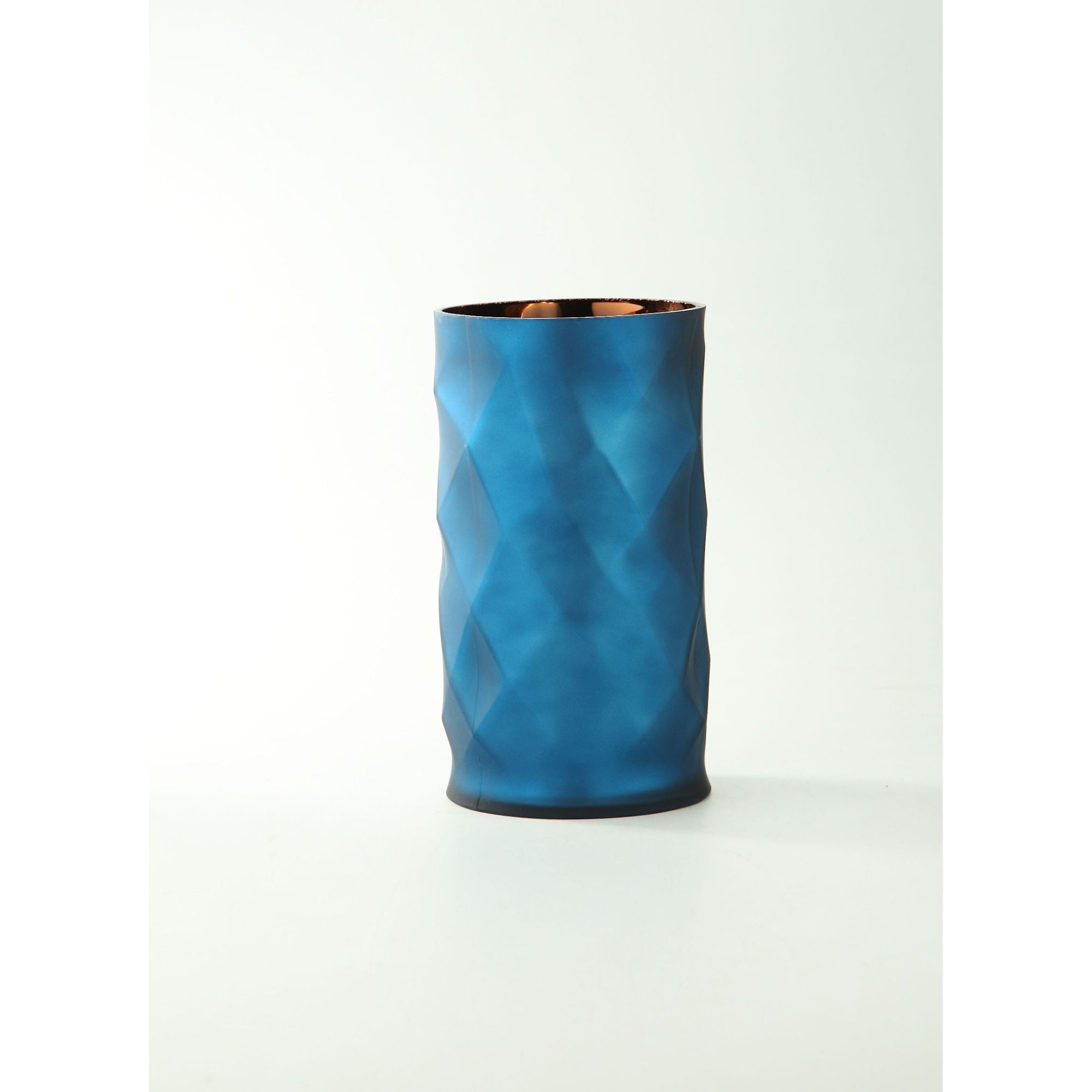CC Home Furnishings 10" Blue Geometric Faceted Glass Cylindrical Vase ...