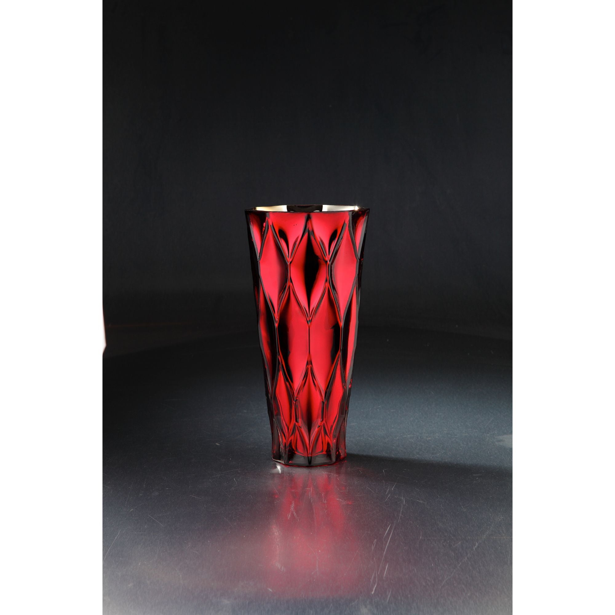 CC Home Furnishings 12" Red Geometric Pattern Glass Flower Vase ...