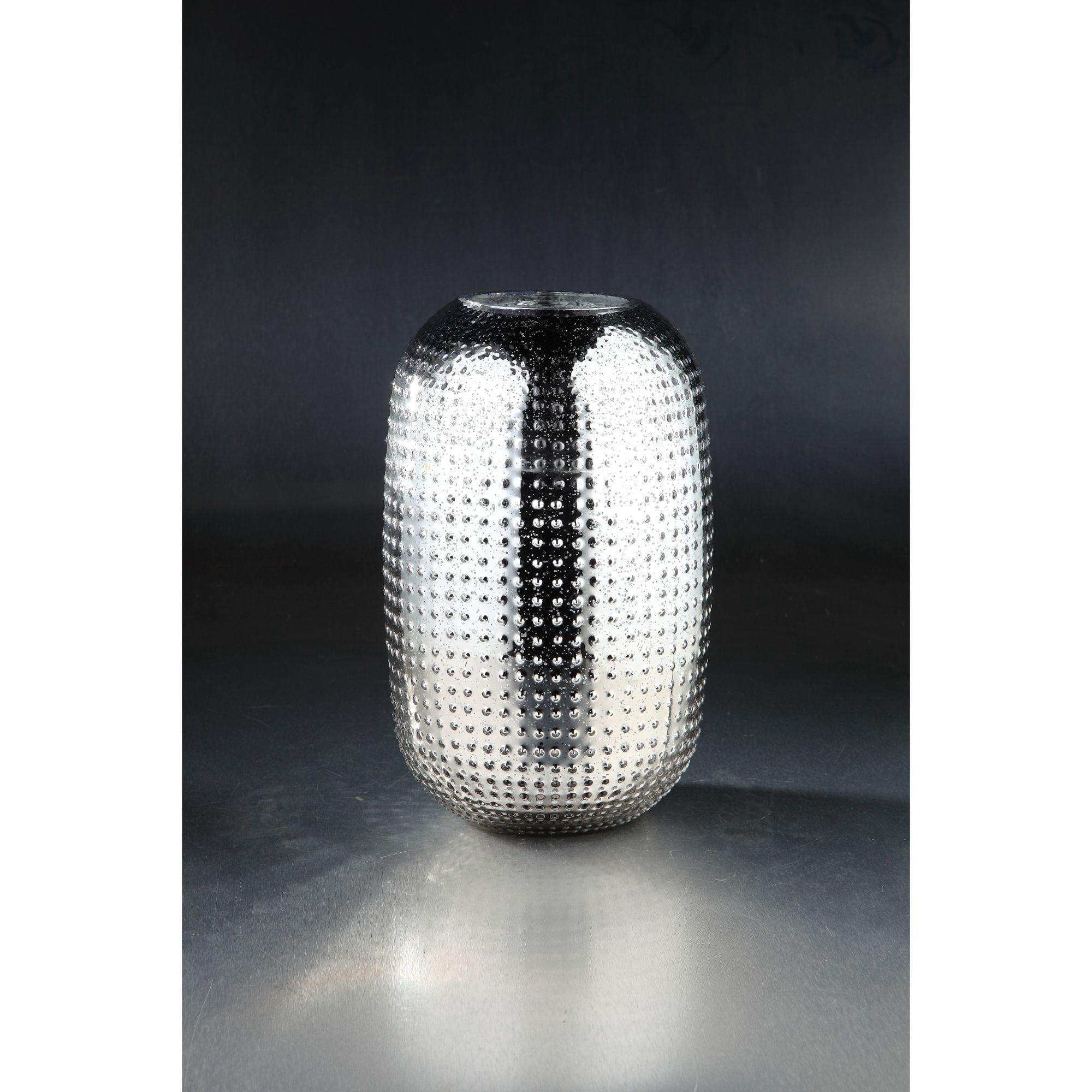 CC Home Furnishings 13.5” Silver Textured Metallic Bumpy Glass Oval ...