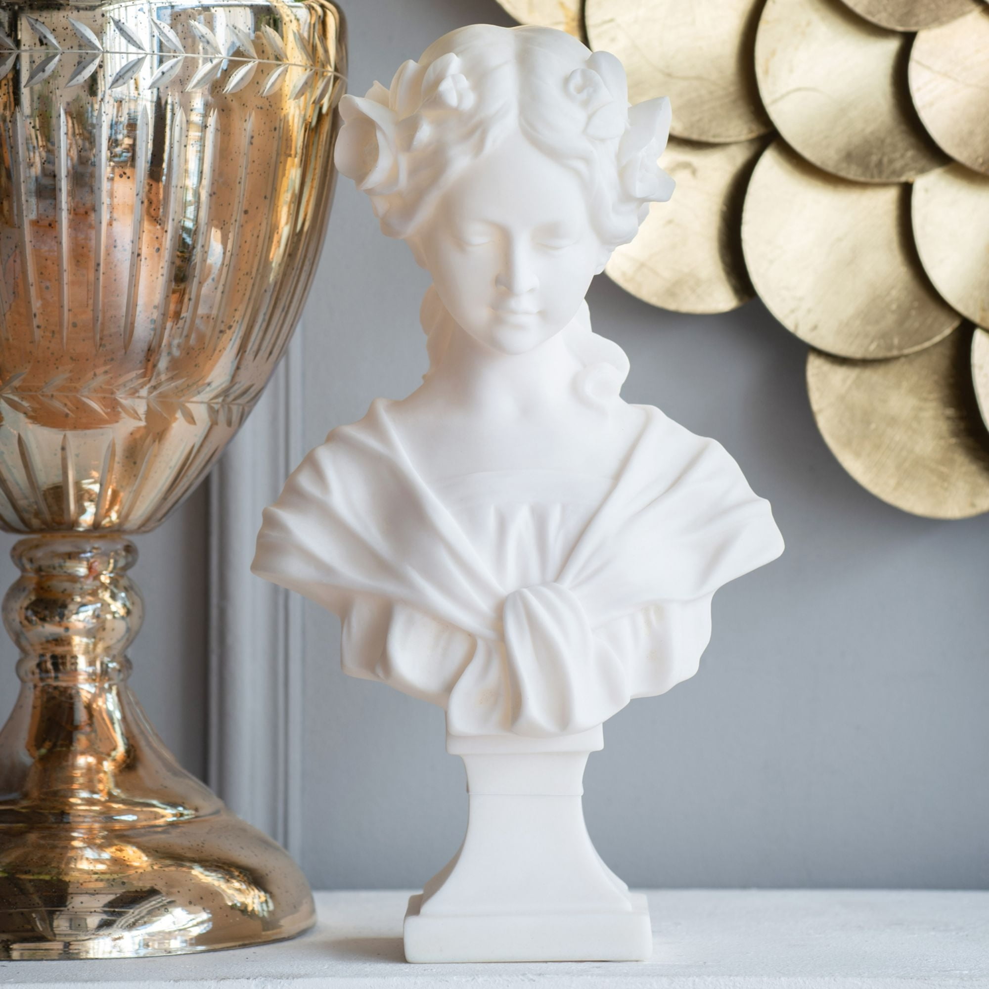 CC Home Furnishings Lady Bust Statue with Floral Crown - 14" - White ...
