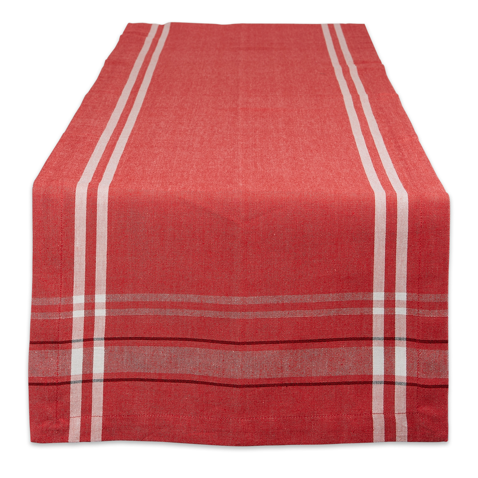 CC Home Furnishings 14" x 108" Tango Red and White French Chambray ...