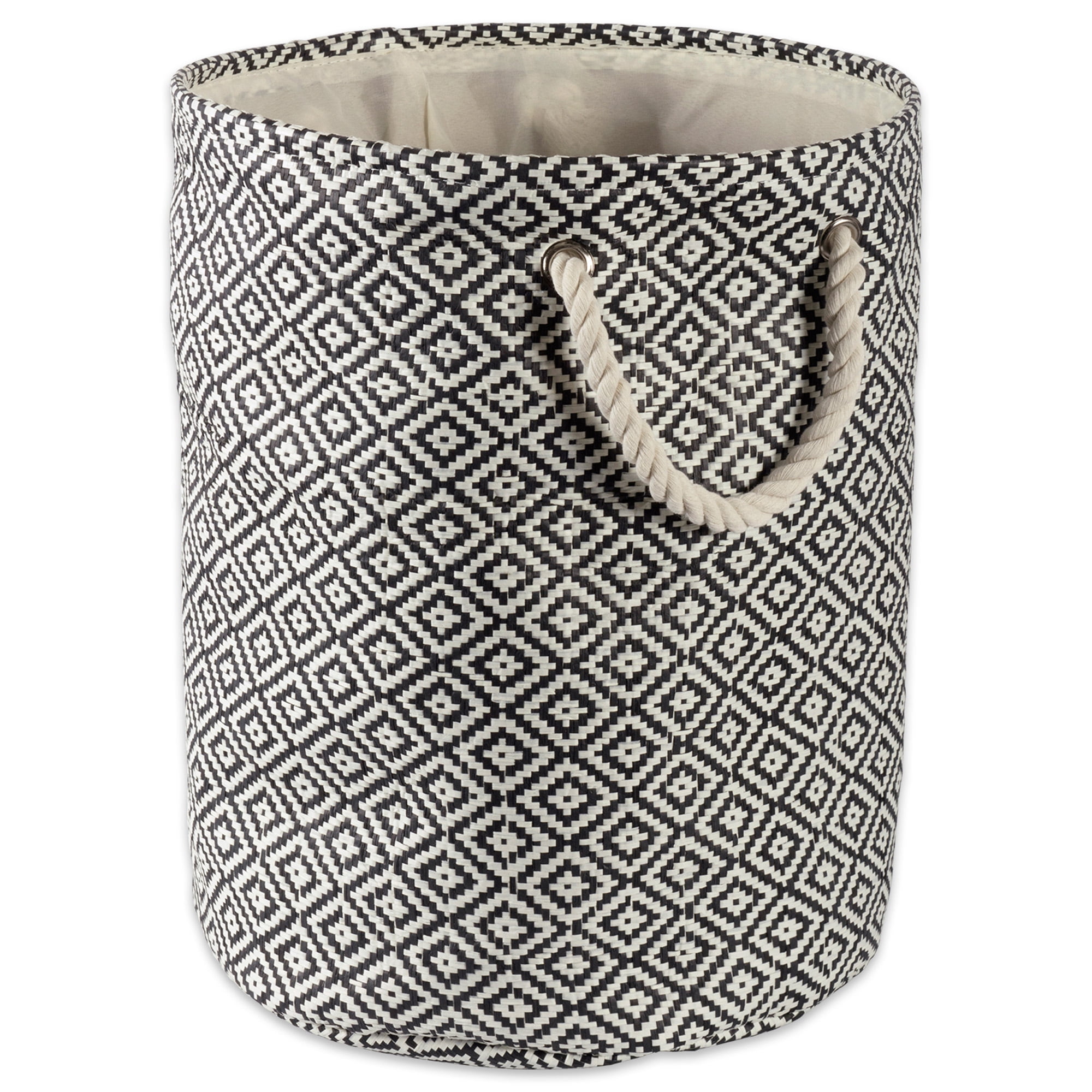 CC Home Furnishings 17" Black and Ivory Medium Round Bin with Rope ...