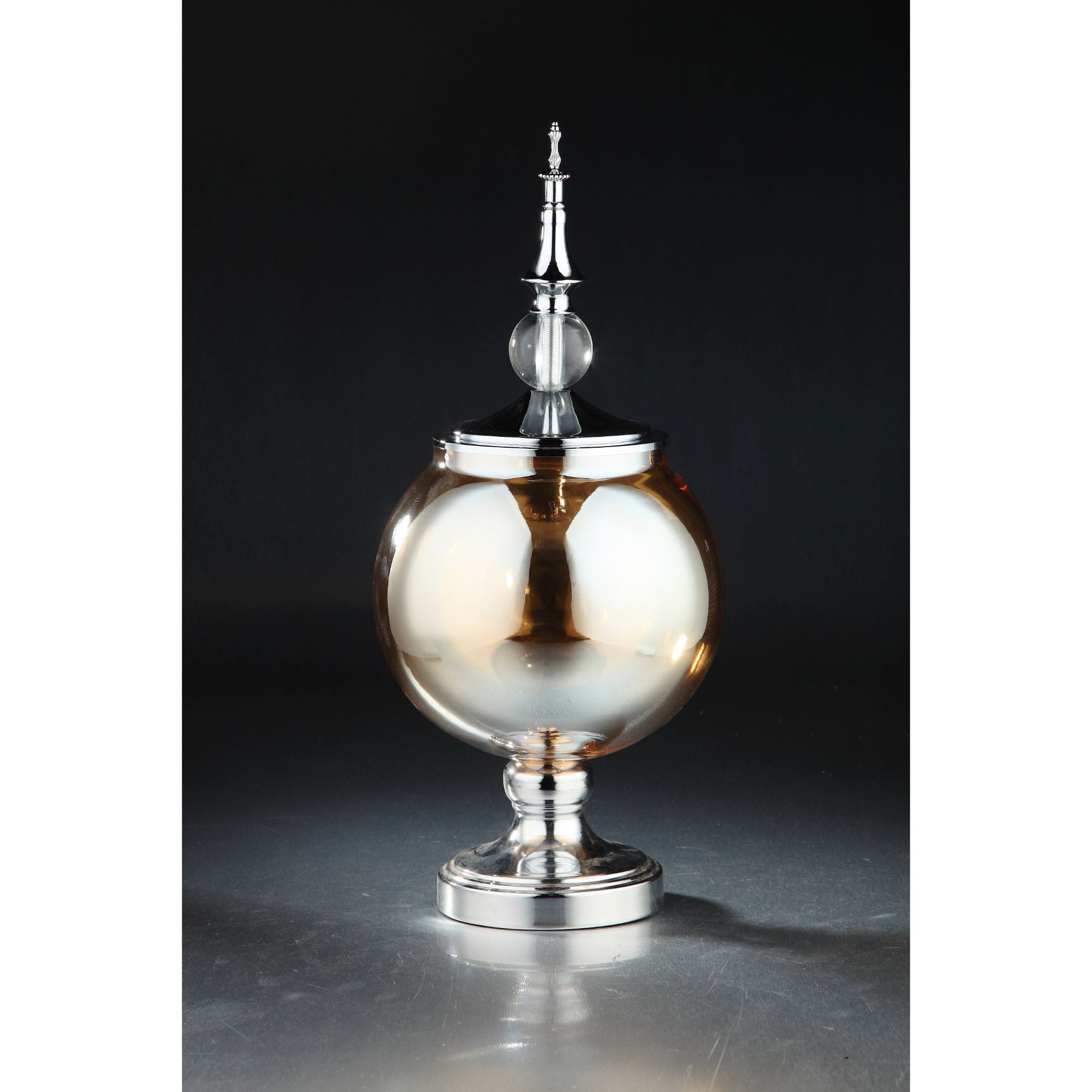 CC Home Furnishings 18.5" Amber and Silver Globe Shaped Glass Jar with ...